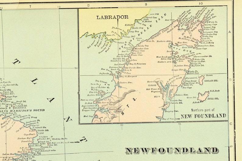 Newfoundland Map of Newfoundland Wall Art Decor Antique | Etsy