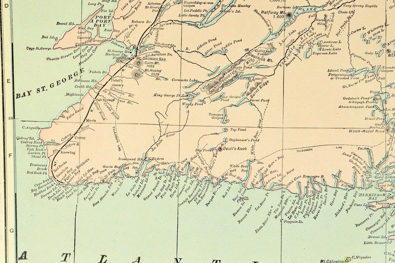 Newfoundland Map of Newfoundland Wall Art Decor Antique | Etsy