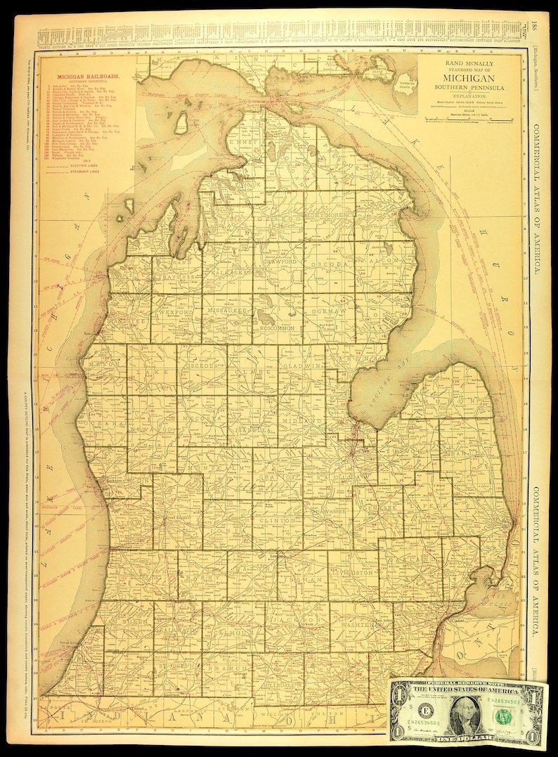 MICHIGAN Railroad Map Wall Art Decor Antique Old EXTRA LARGE - Etsy