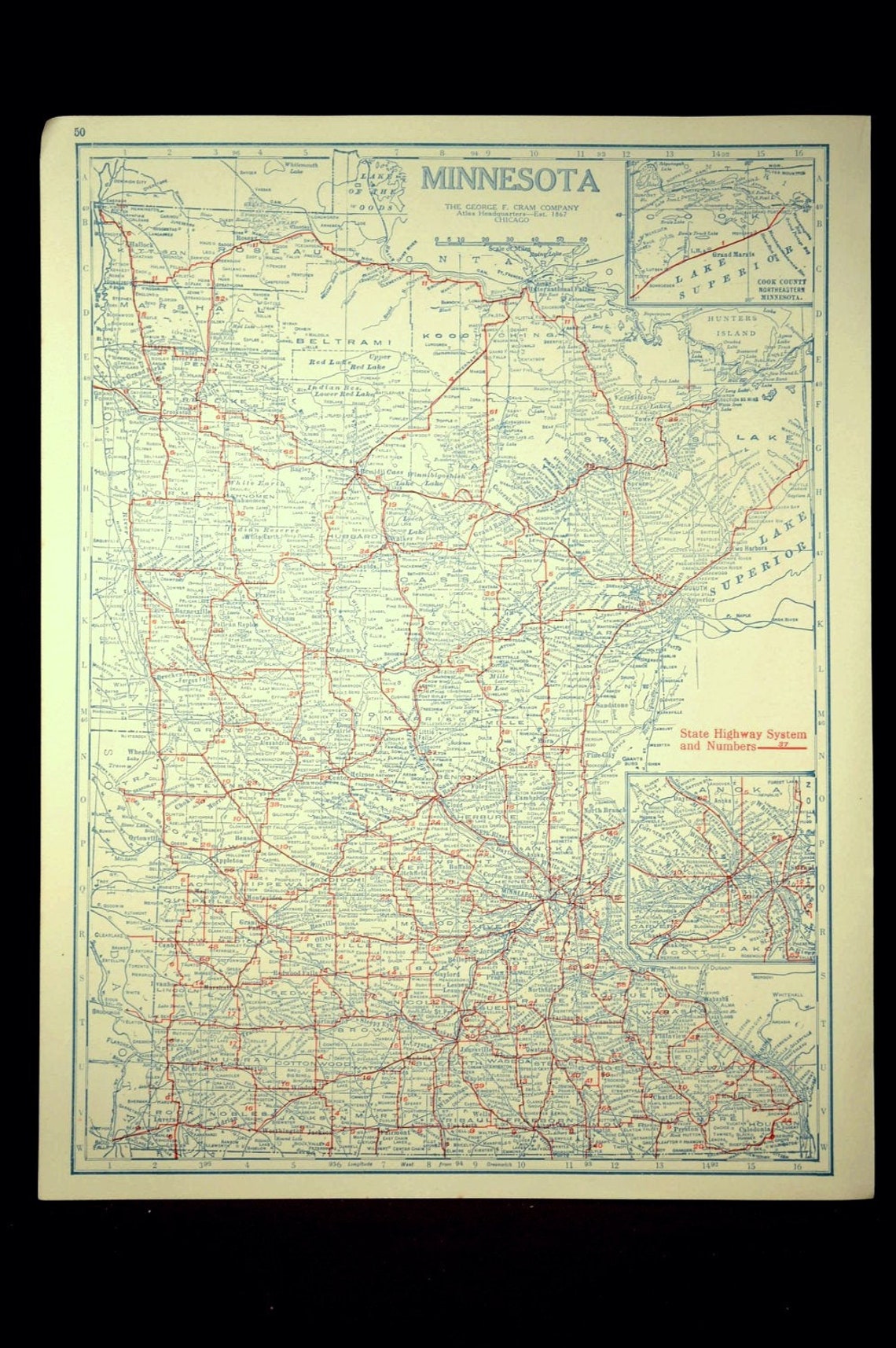 Minnesota Map of Minnesota Road Map Wall Decor Art Highway Map | Etsy
