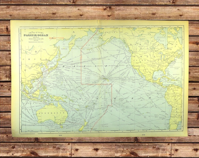 Antique Pacific Ocean Map of the Pacific Ocean LARGE Oceania Map ...