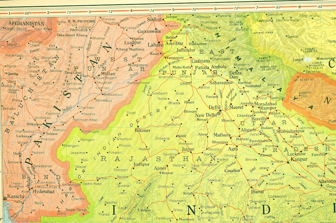 Northern INDIA MAP Wall Art Decor Nepal Himilayas North Travel | Etsy