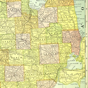 LARGE Michigan Map of Michigan Wall Decor Art Antique Original - Etsy