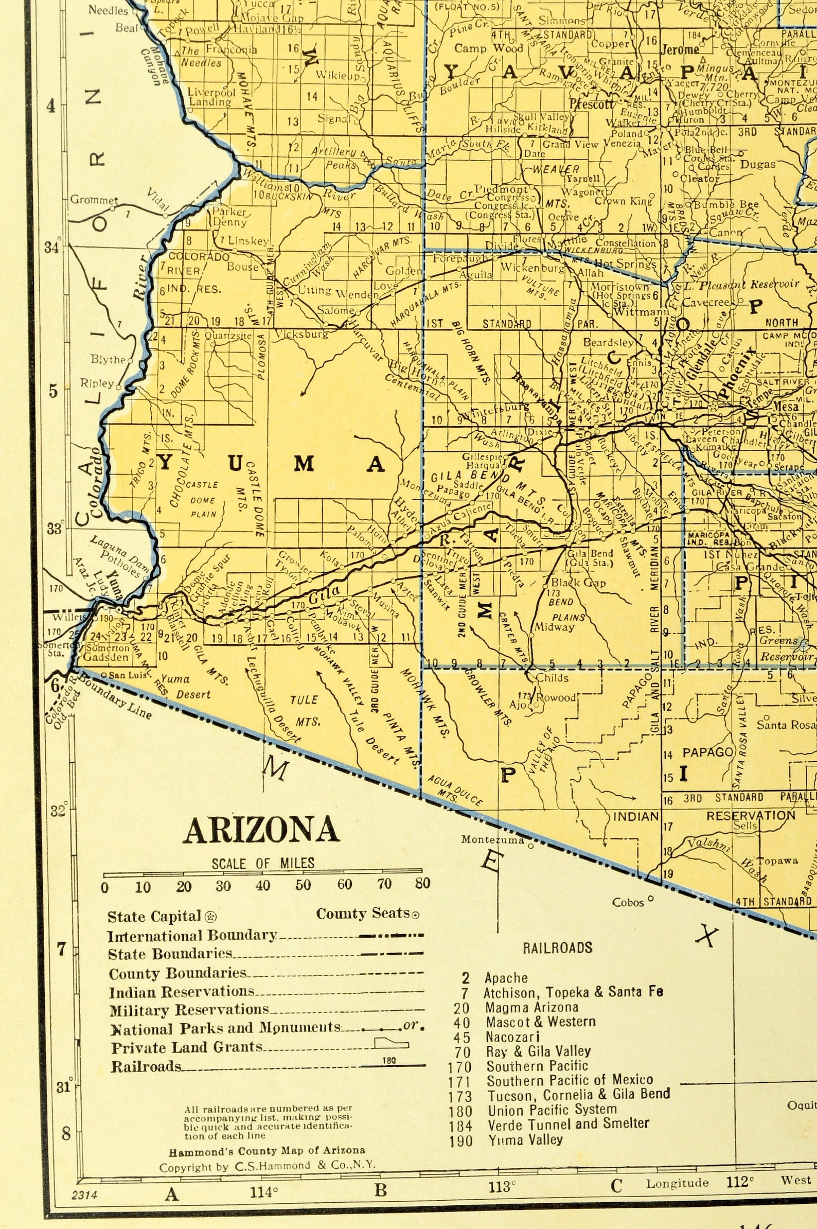 ARIZONA RAILROAD Map Wall Art Decor Beige Blue Vintage | Etsy