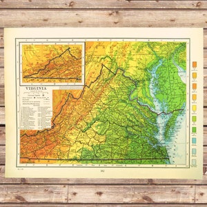 Virginia Map of Virginia Wall Art Topographic Map Colorful Topo Wedding ...