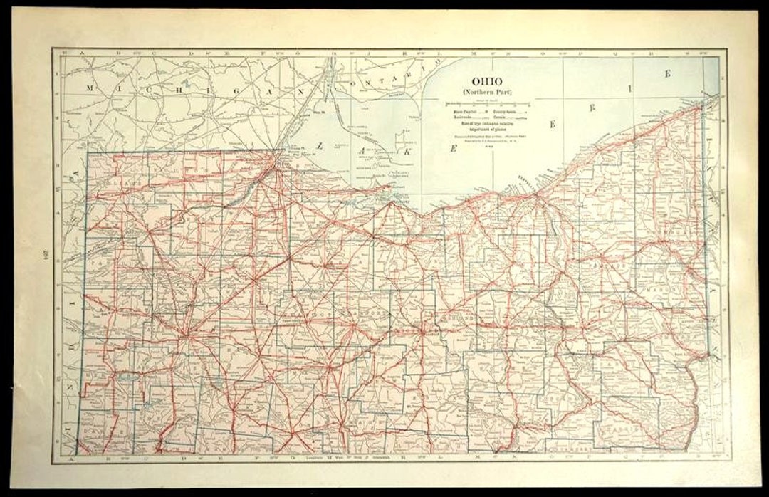 NORTHERN OHIO Road Map Wall Art Decor LARGE Antique Original - Etsy