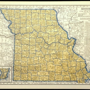 MISSOURI MAP of Missouri Wall Art Decor Beige Blue Original | Etsy