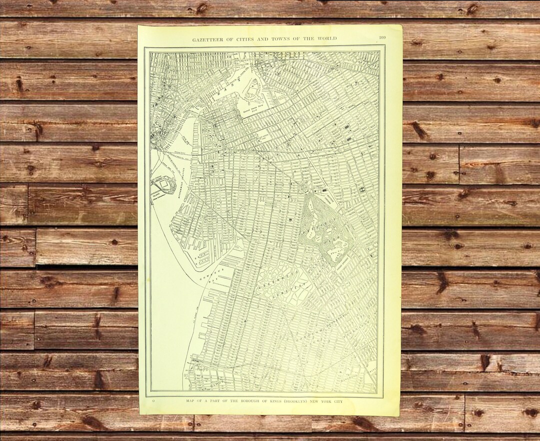 Vintage BROOKLYN Map City Street New York City Wall Art ORIGINAL Old Antique - Etsy