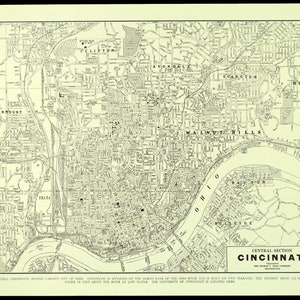 Vintage CINCINNATI Map City Street Wall Art Vintage Old ORIGINAL 1940s ...