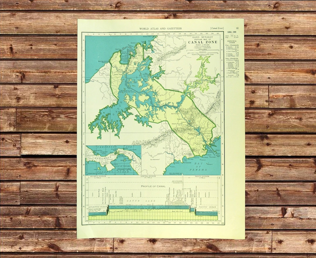 Vintage PANAMA CANAL Map Wall Art Ready to Frame Frameable ORIGINAL ...