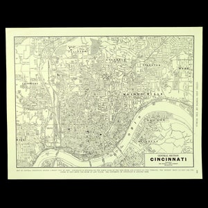 Vintage CINCINNATI Map City Street Wall Art Vintage Old ORIGINAL 1940s ...