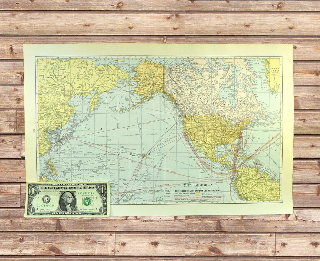 Vintage PACIFIC OCEAN Map of the Pacific Wall Art Decor Oceania Map ...