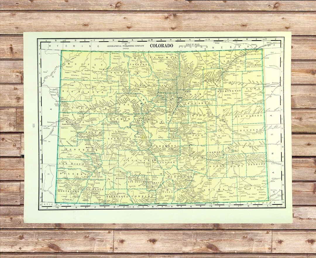 Vintage COLORADO Map of Colorado Wall Art Decor Frameable ORIGINAL Gift ...