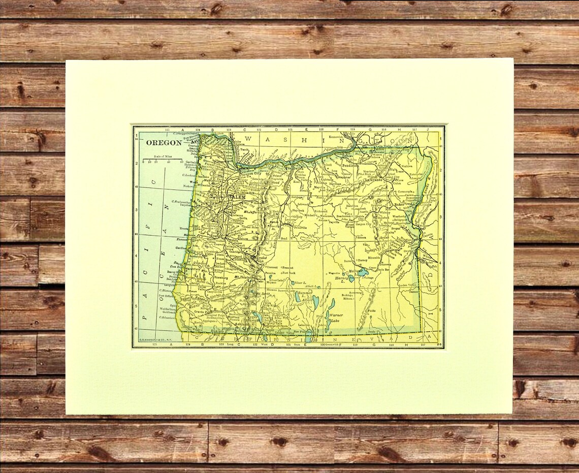 Antique OREGON Map Wall Art Frameable Matted Ready to Frame - Etsy