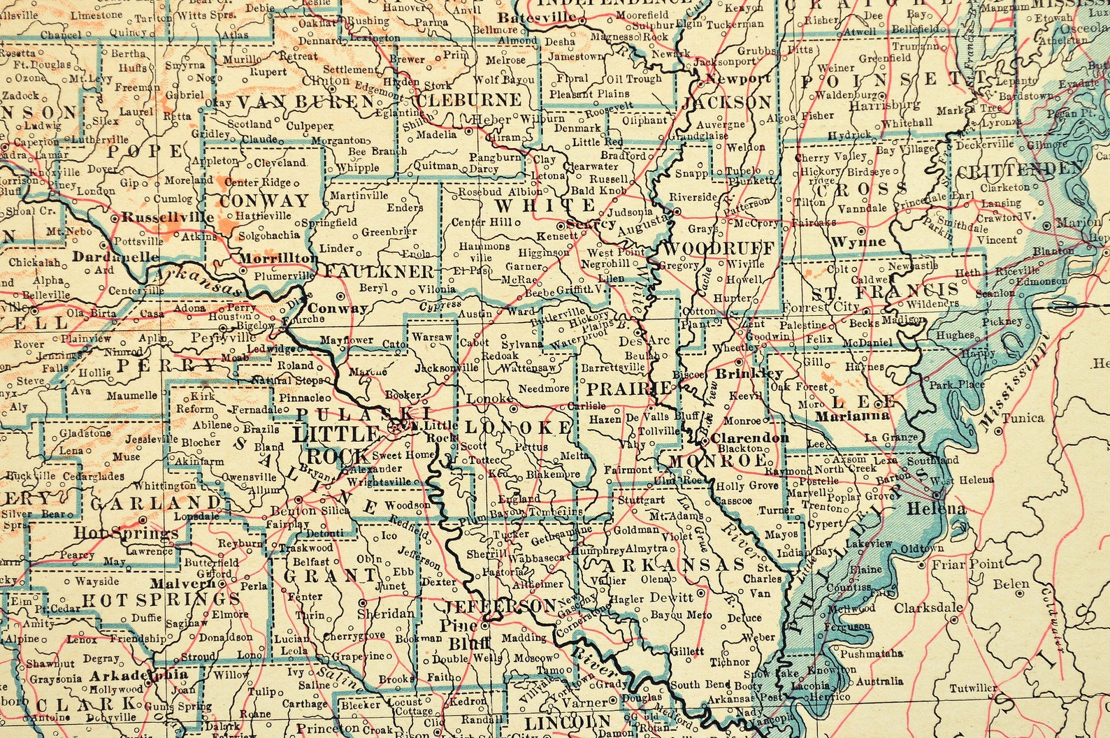 Antique ARKANSAS RAILROAD Map Wall Art Decor ORIGINAL Print - Etsy