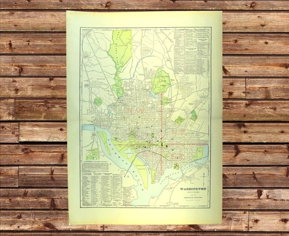 Washington DC City Street Map Wall Art Decor LARGE Antique D C | Etsy