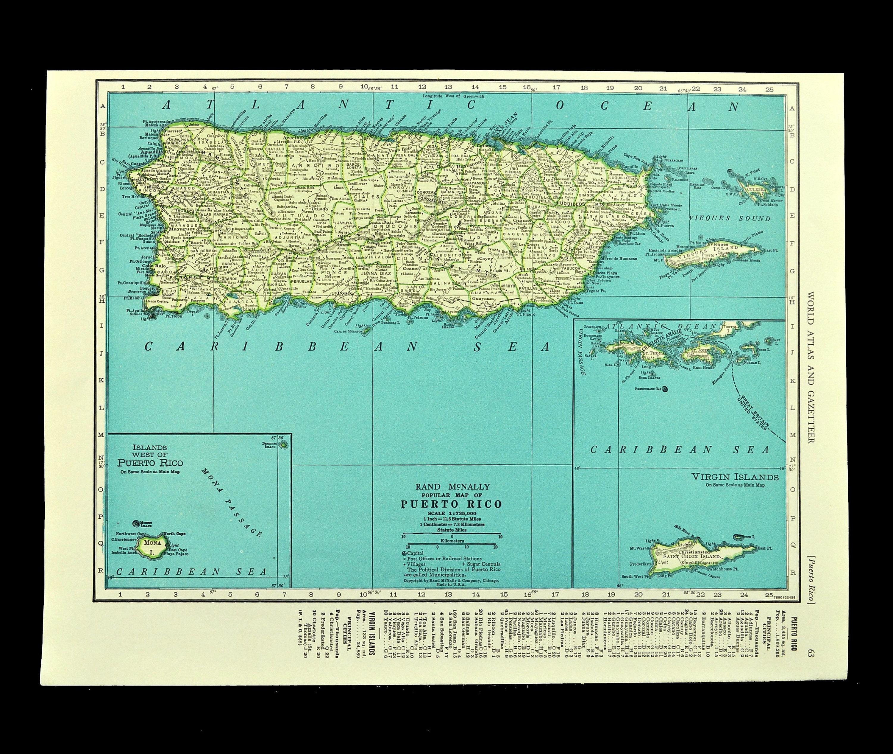 PUERTO RICO MAP of Puerto Rico Vintage Green Blue Boyfriend | Etsy