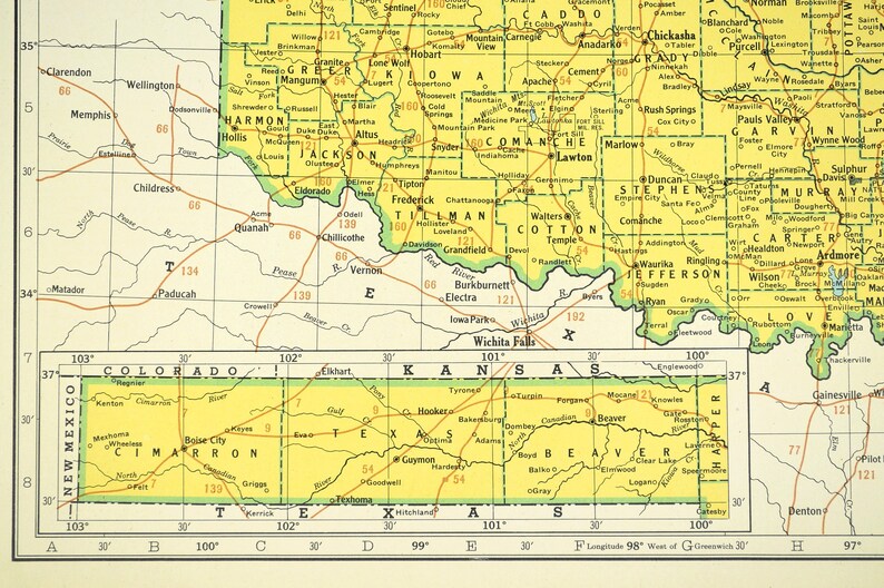 OKLAHOMA Railroad Map Wall Decor Art Vintage Original 1940s - Etsy