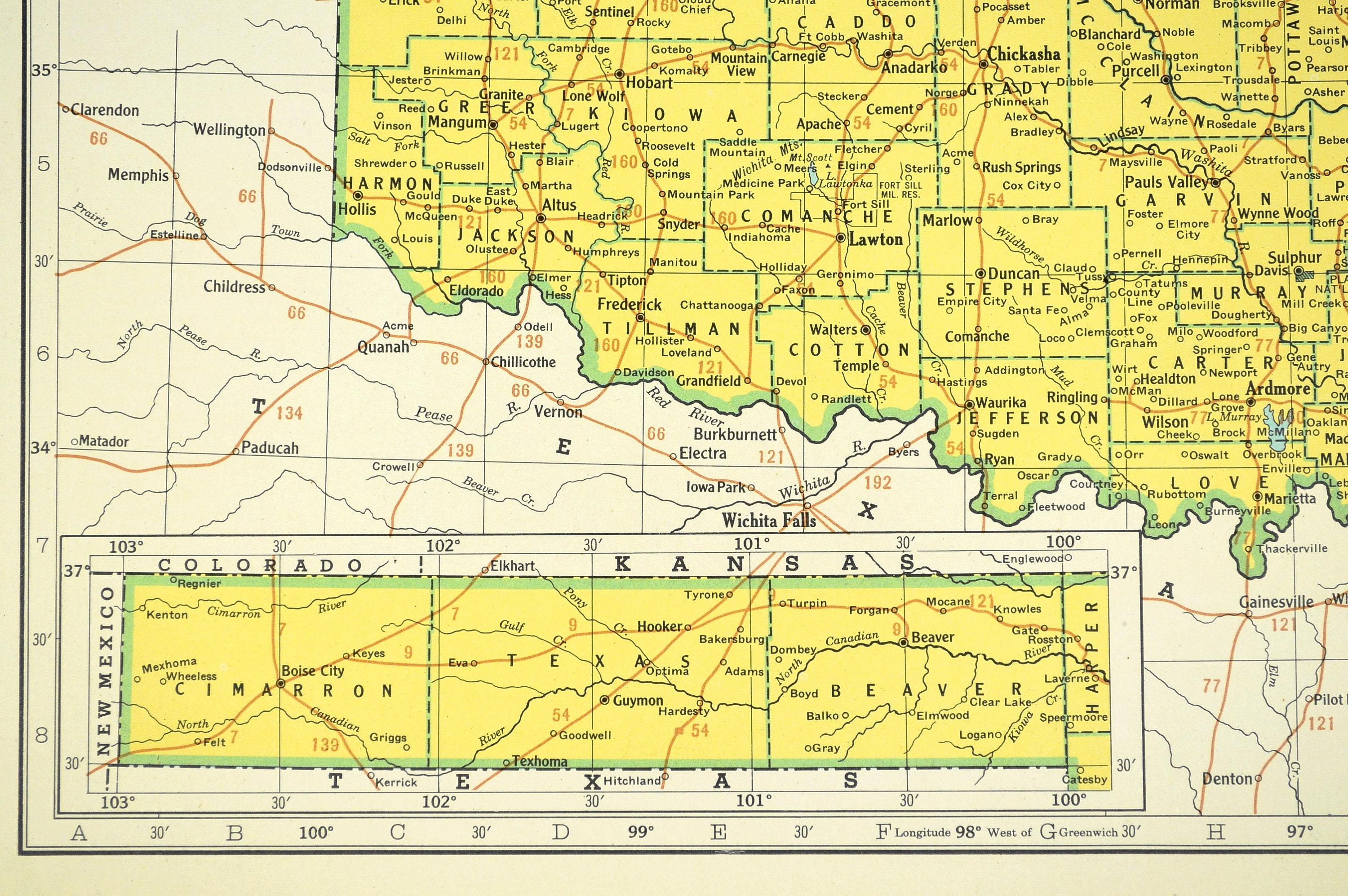 OKLAHOMA Railroad Map Wall Decor Art Vintage Original 1940s - Etsy ...