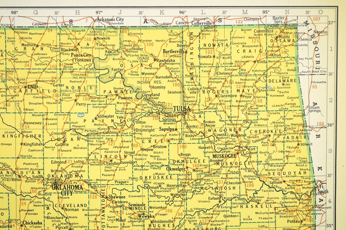 OKLAHOMA Railroad Map Wall Decor Art Vintage Original 1940s - Etsy