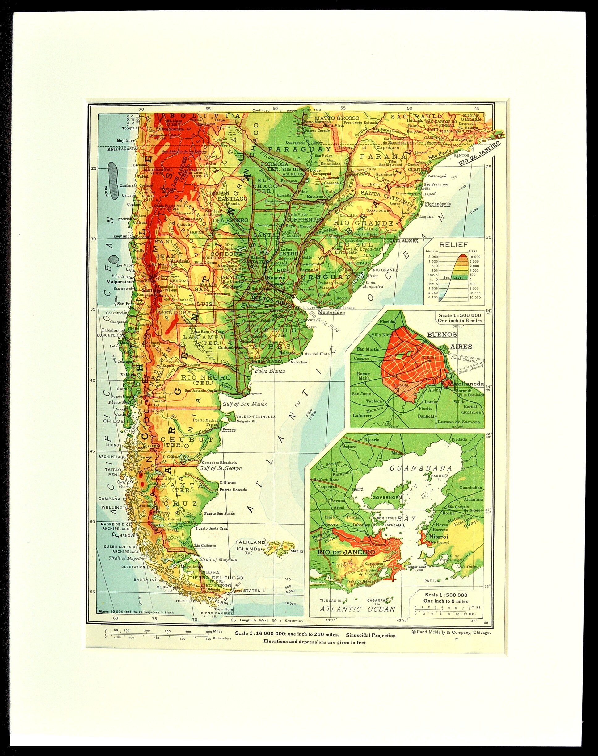 South America Map of South America Topographic Map Matted Map - Etsy