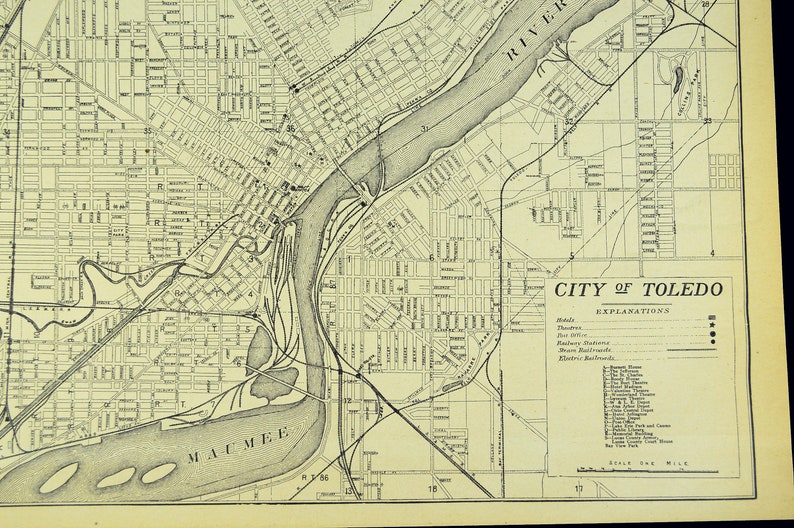 Antique TOLEDO City Street Map Wall Art Decor Ohio Vintage - Etsy Antique TOLEDO City Street Map Wall Art Decor Ohio Vintage - Etsy