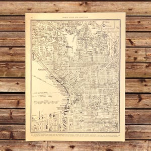 Vintage SEATTLE Map City Street Wall Art Decor 1930s ORIGINAL Antique ...
