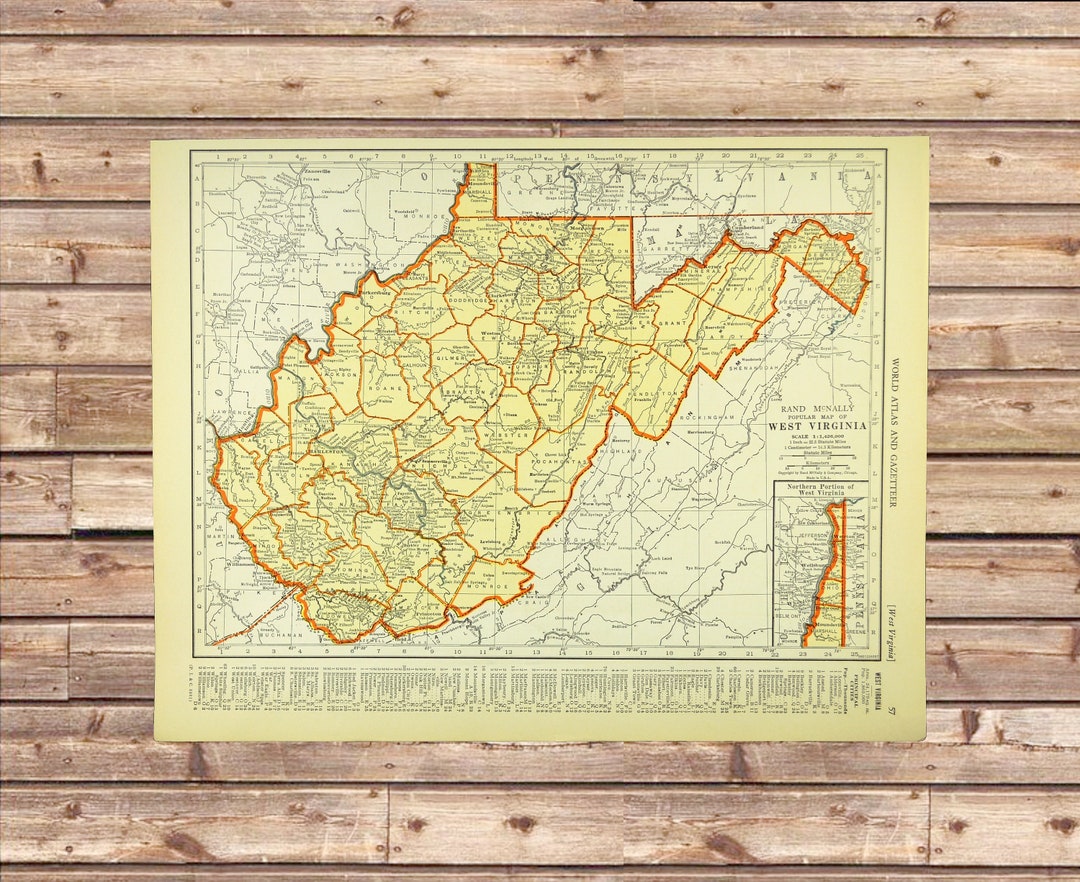 Vintage WEST VIRGINIA Map Wall Art Old 1930s ORIGINAL - Etsy