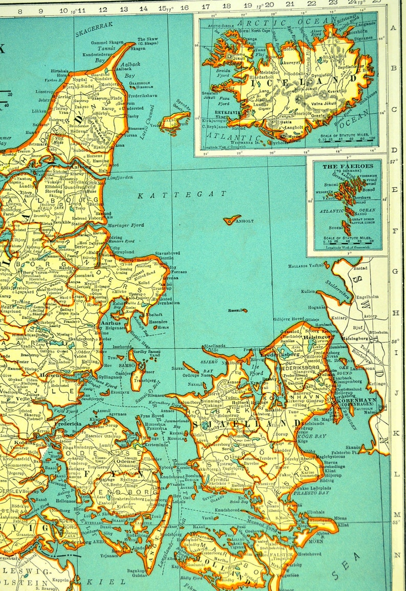 Vintage DENMARK MAP Wall Art Decor Frameable Ready to Frame | Etsy