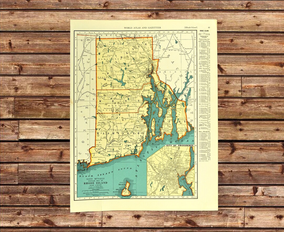 Vintage RHODE ISLAND Map Wall Art Frameable Ready to Frame ORIGINAL ...