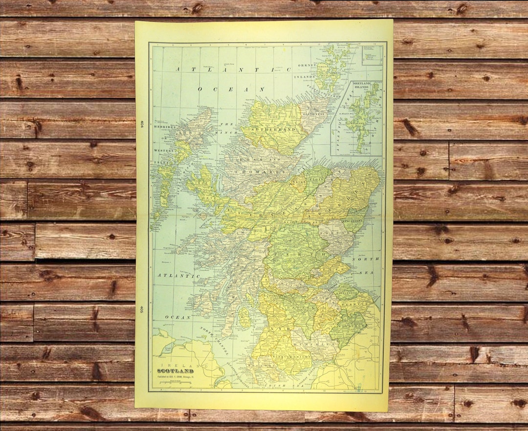 LARGE Scotland Map Wall Art Decor Antique ORIGINAL Old Genealogy ...
