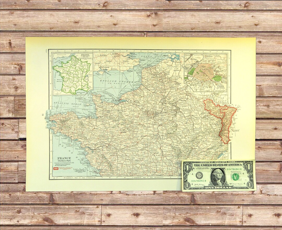 Northern FRANCE Map Wall Art Vintage LARGE Post War Paris ORIGINAL ...