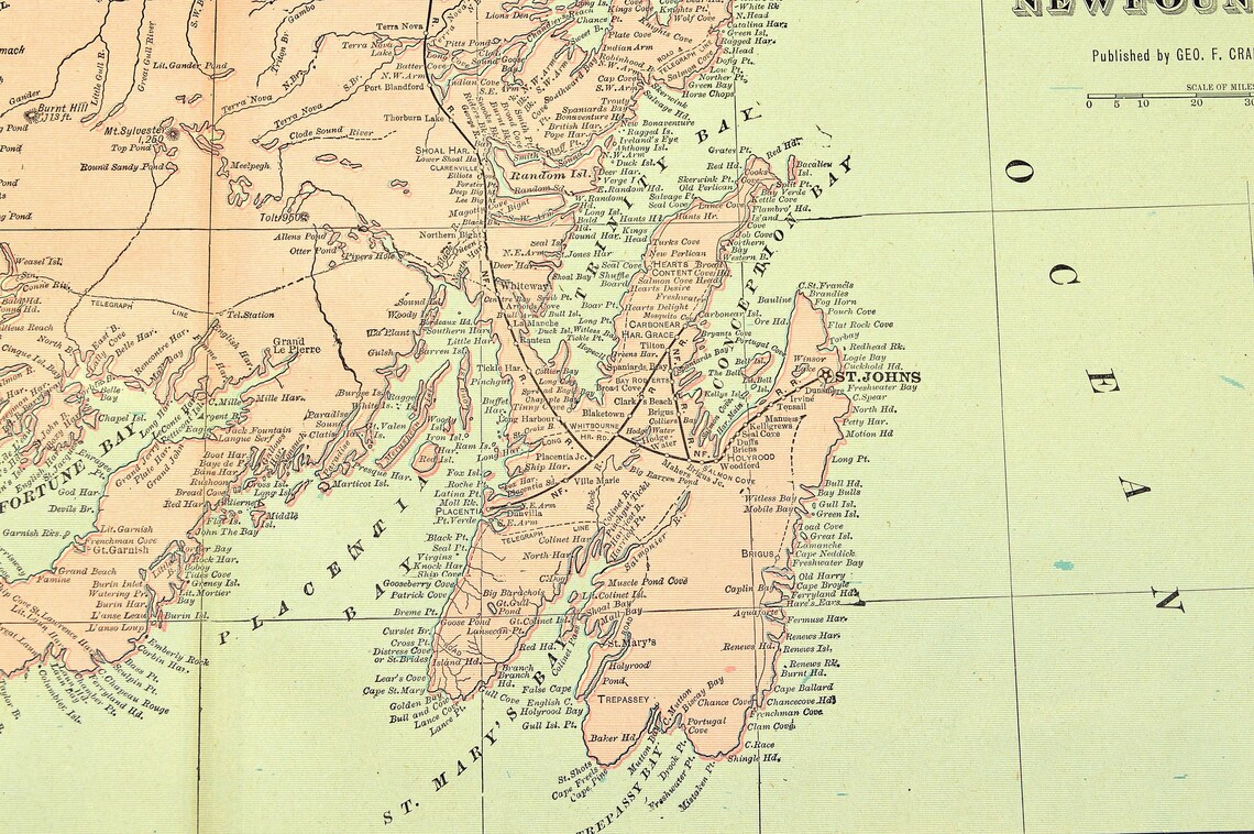 Newfoundland Map of Newfoundland Wall Art Decor Antique - Etsy