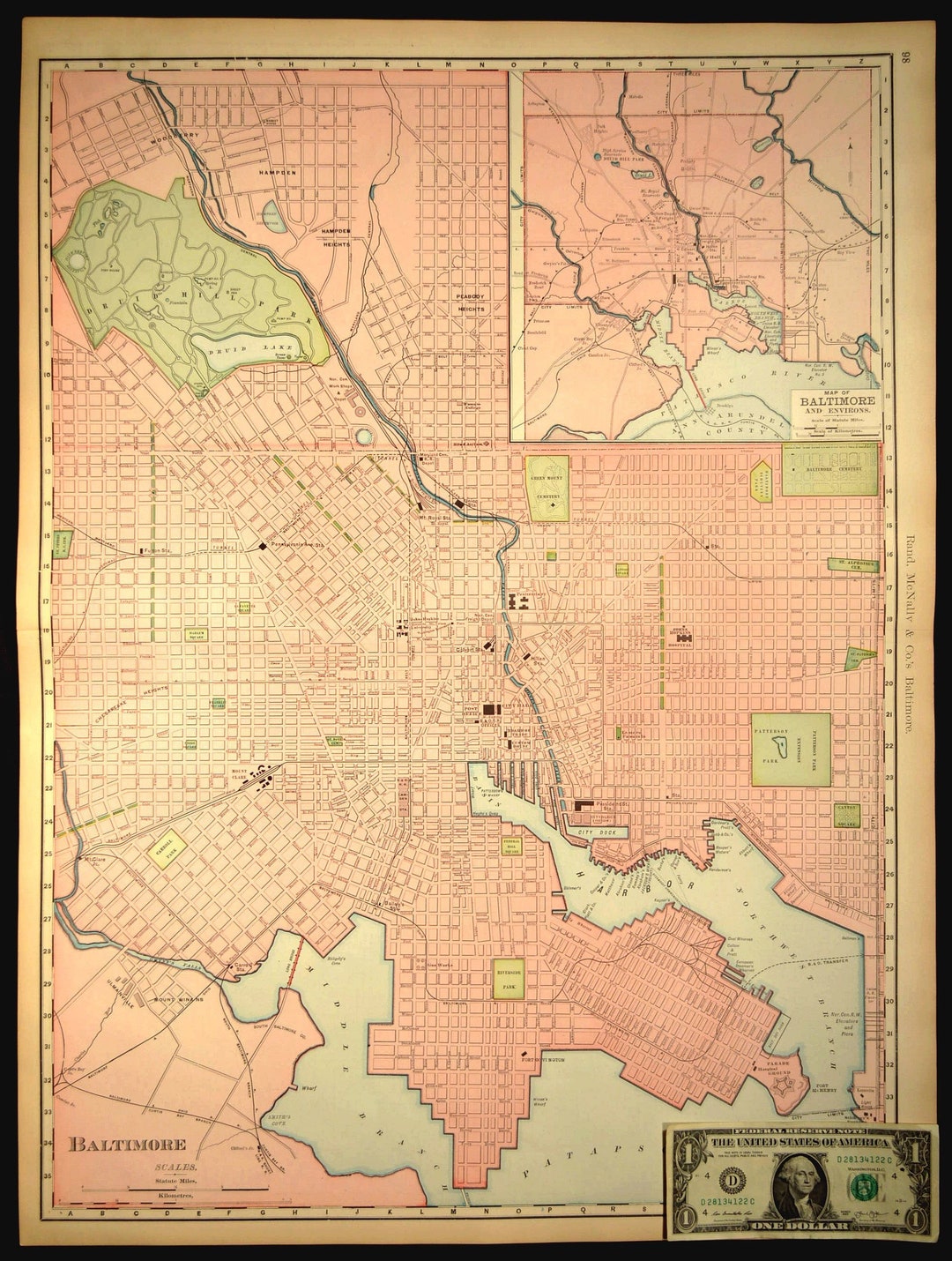 Vintage BALTIMORE City Map of Baltimore Street Map Antique ORIGINAL ...