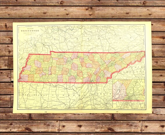 LARGE Tennessee Map Wall Decor Art Antique Old Vintage Gift | Etsy
