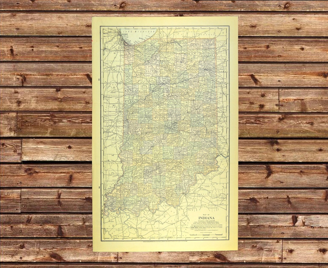 Vintage INDIANA Map Wall Art Decor LARGE Old ORIGINAL Antique - Etsy