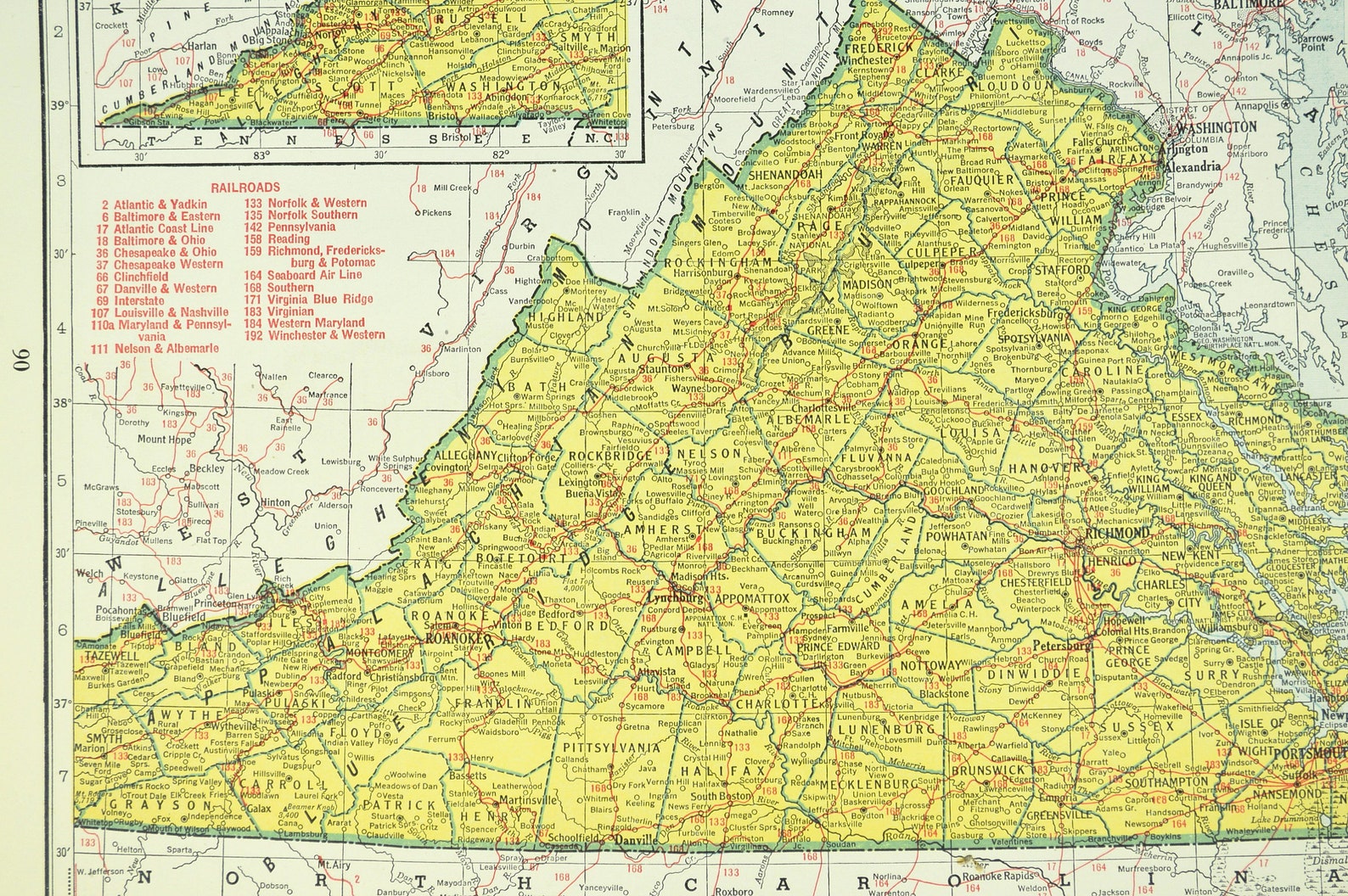 VIRGINIA RAILROAD Map Wall Art Frameable Matted Vintage 1940s - Etsy