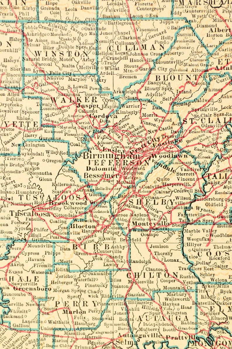 Antique ALABAMA RAILROAD Map Wall Art Decor ORIGINAL Railway - Etsy