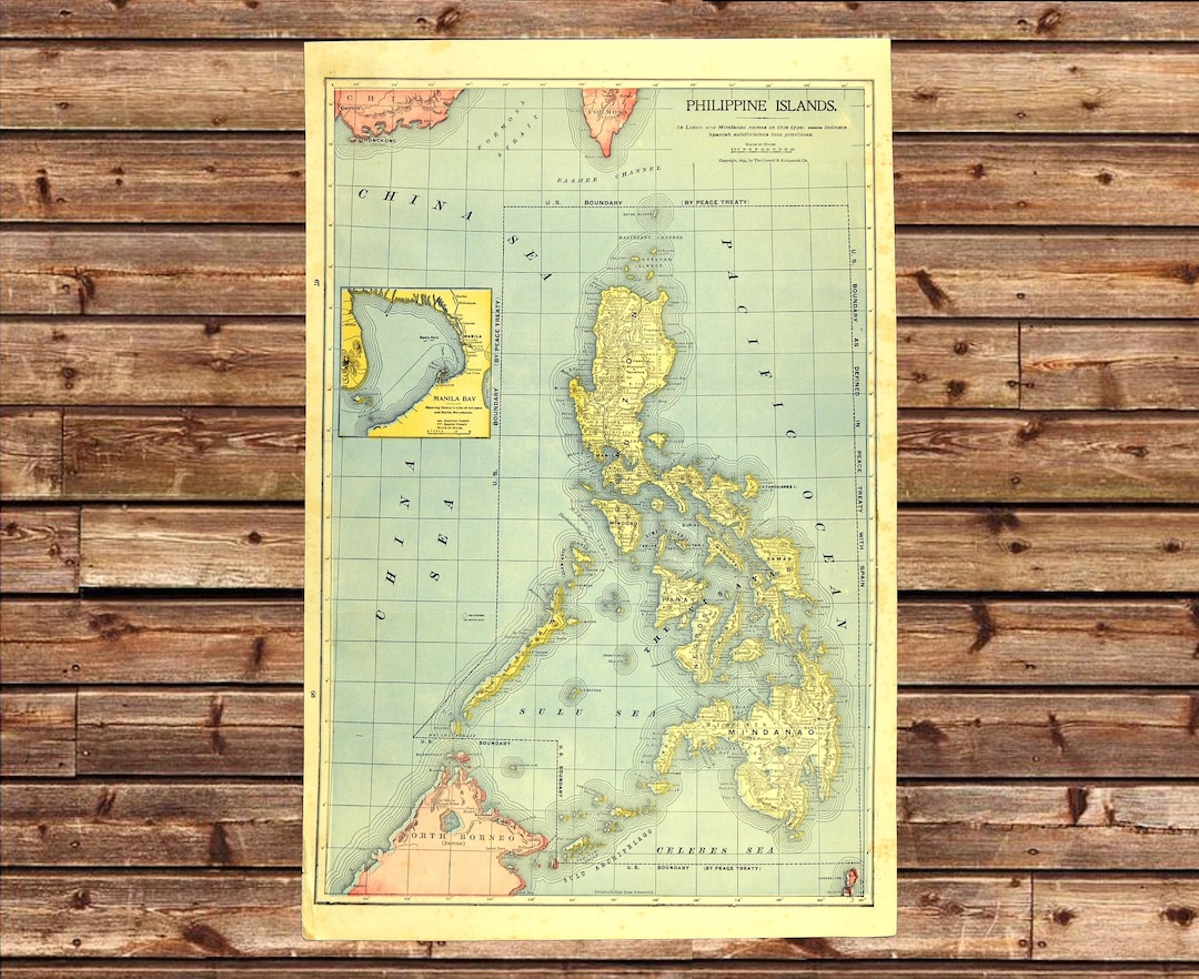 Vintage PHILIPPINES Map of the Philippine Islands Wall Art Decor Old ...