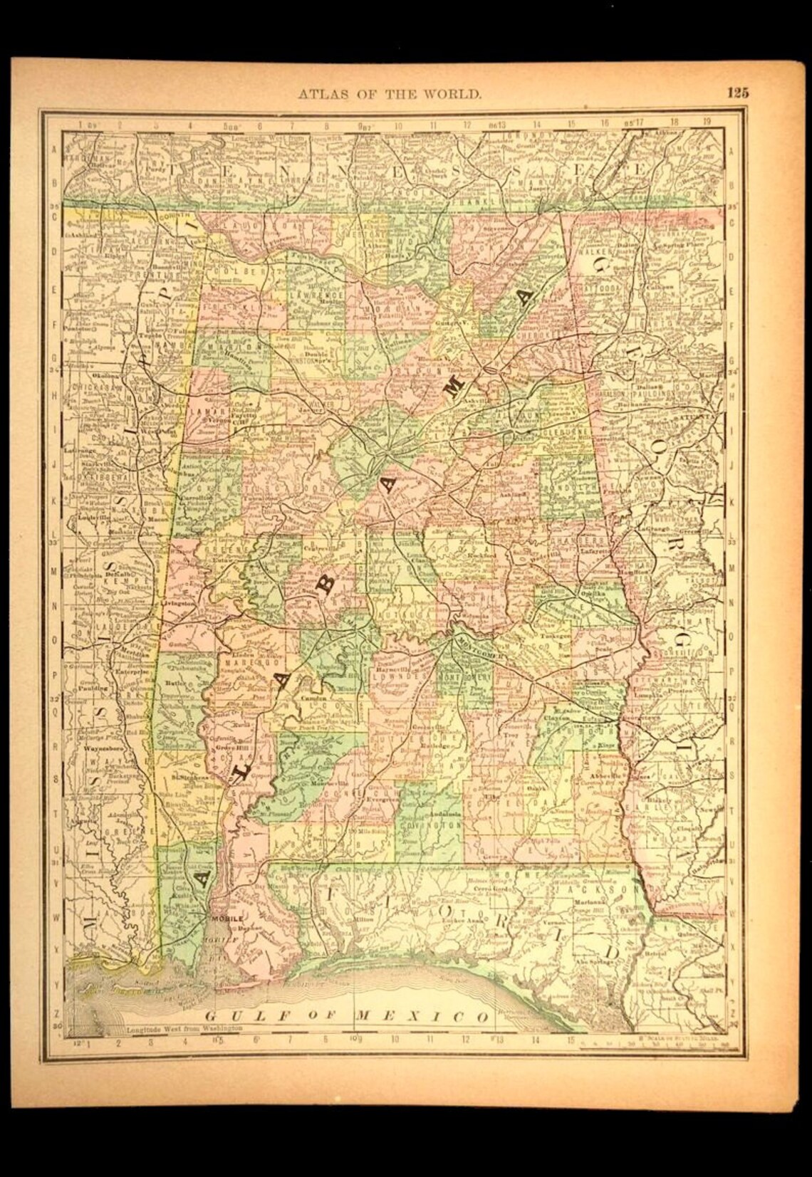 Antique ALABAMA MAP Wall Decor Art Late 1800s ORIGINAL Vintage | Etsy
