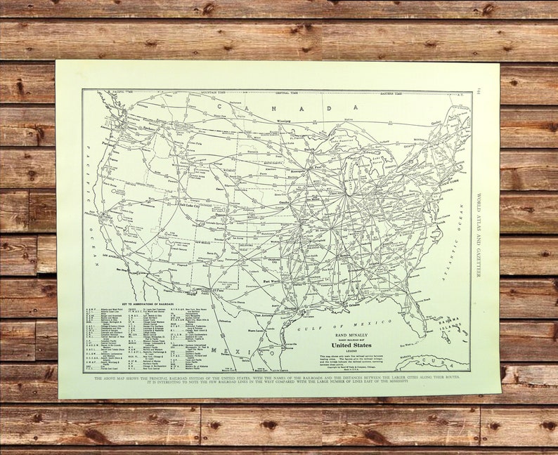 Railroad Line Map Railroad Map System United States Vintage - Etsy