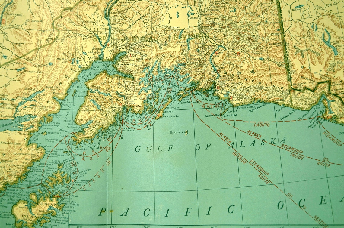 LARGE ALASKA Map Wall Art Decor Railroad Antique Original - Etsy