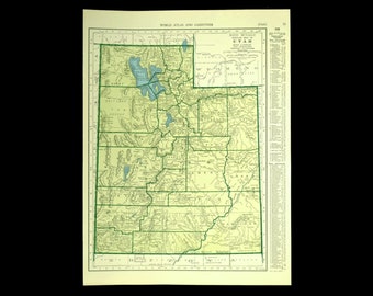 Utah Map of Utah Wall Art Decor Print Vintage 1950s Original | Etsy