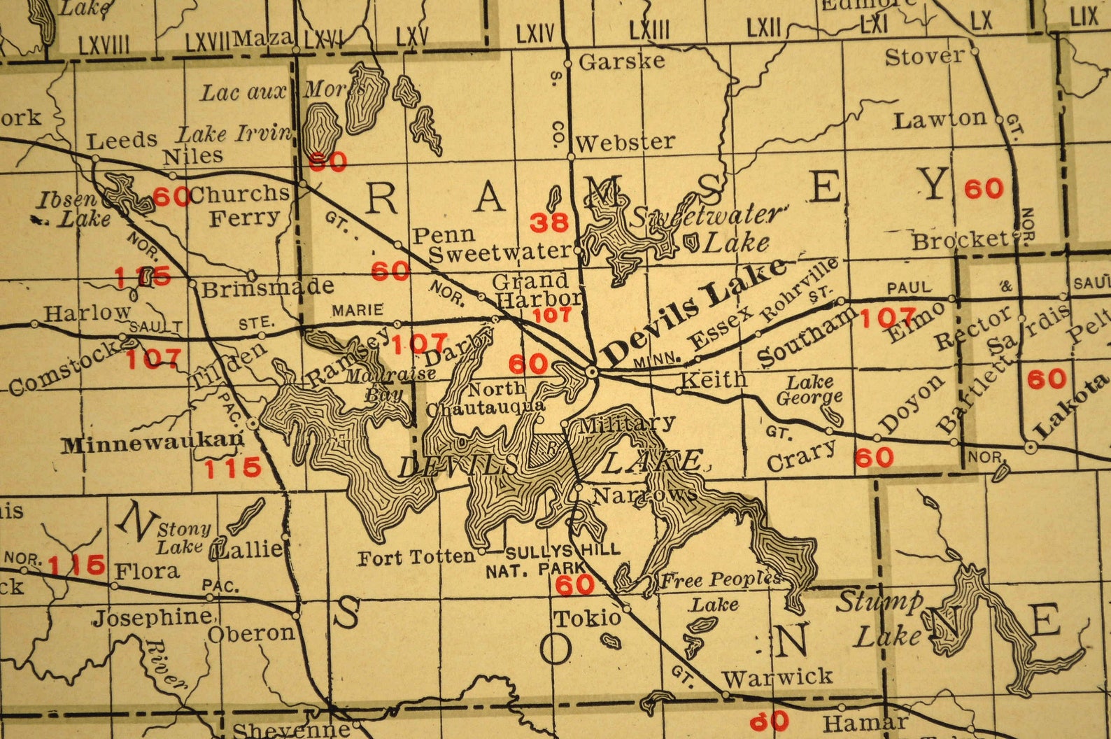 LARGE Antique NORTH DAKOTA Railroad Map Wall Art Original | Etsy