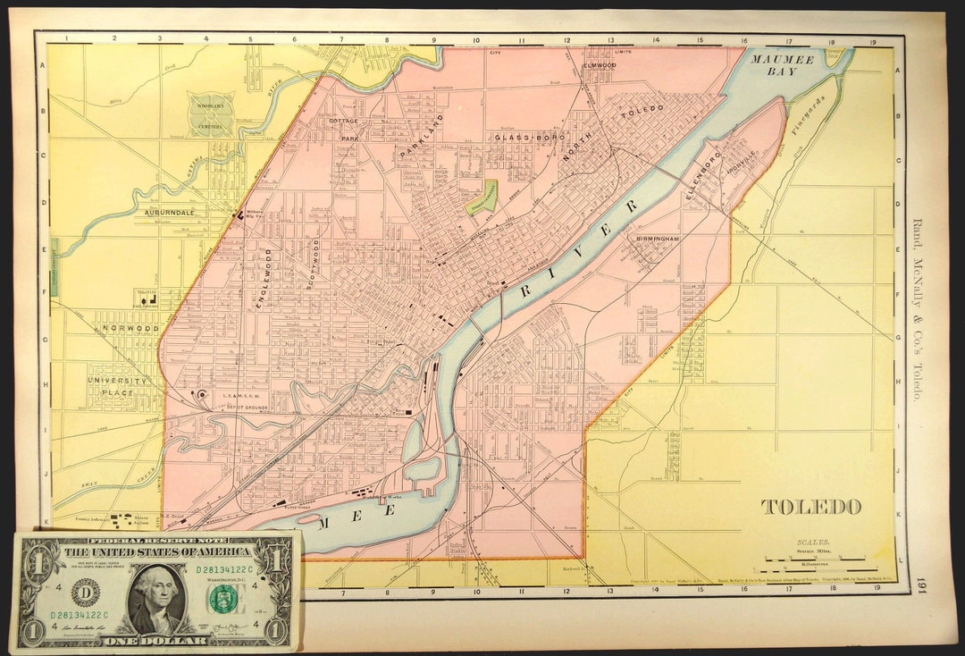 Vintage TOLEDO Map City Street Map Wall Art LARGE ORIGINAL Old Gift for ...