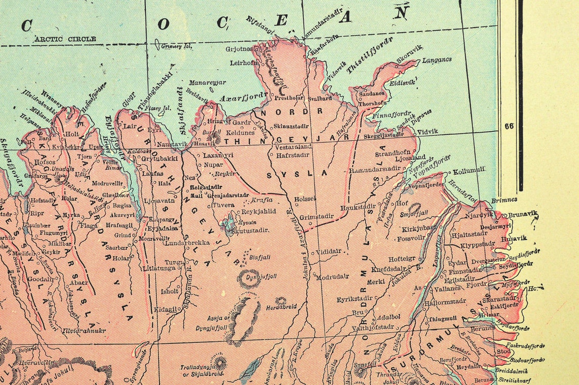 Iceland Map of Iceland Wall Art Decor Antique Original Early | Etsy