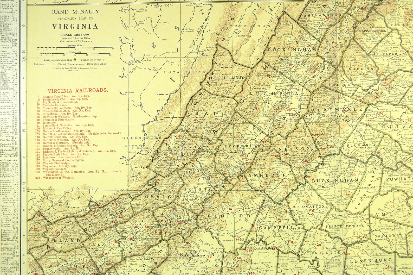 VIRGINIA RAILROAD Map Wall Art Decor Antique Extra LARGE - Etsy