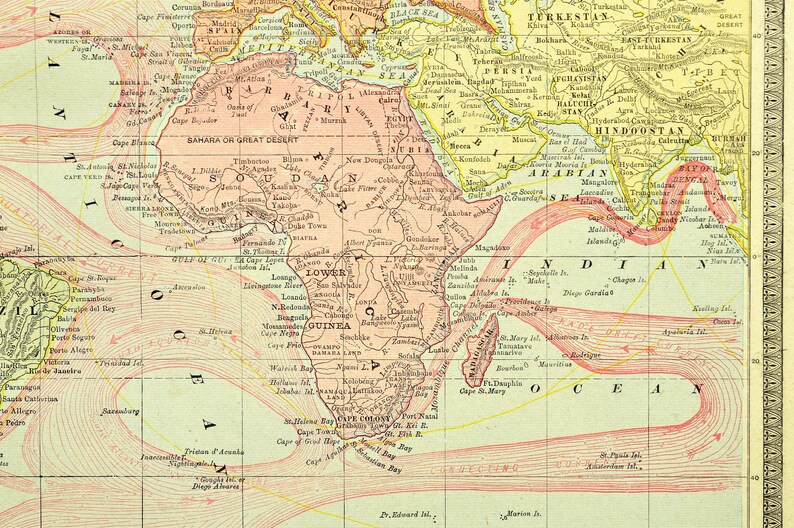 Antique WORLD MAP Wall Decor Map of the World LARGE 1800s - Etsy