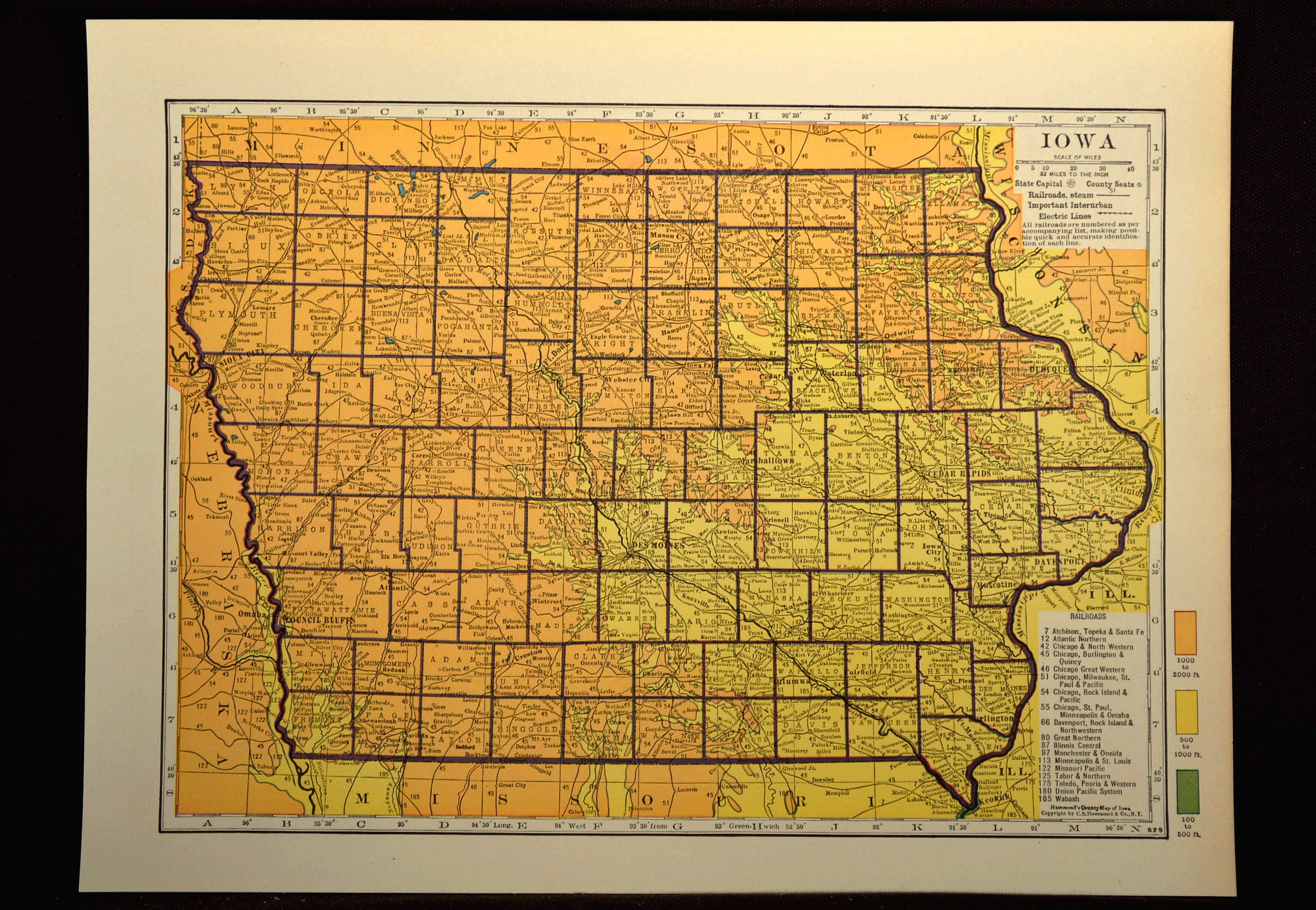 Iowa Map of Iowa Topographic Map Colorful Colored Gift Idea | Etsy