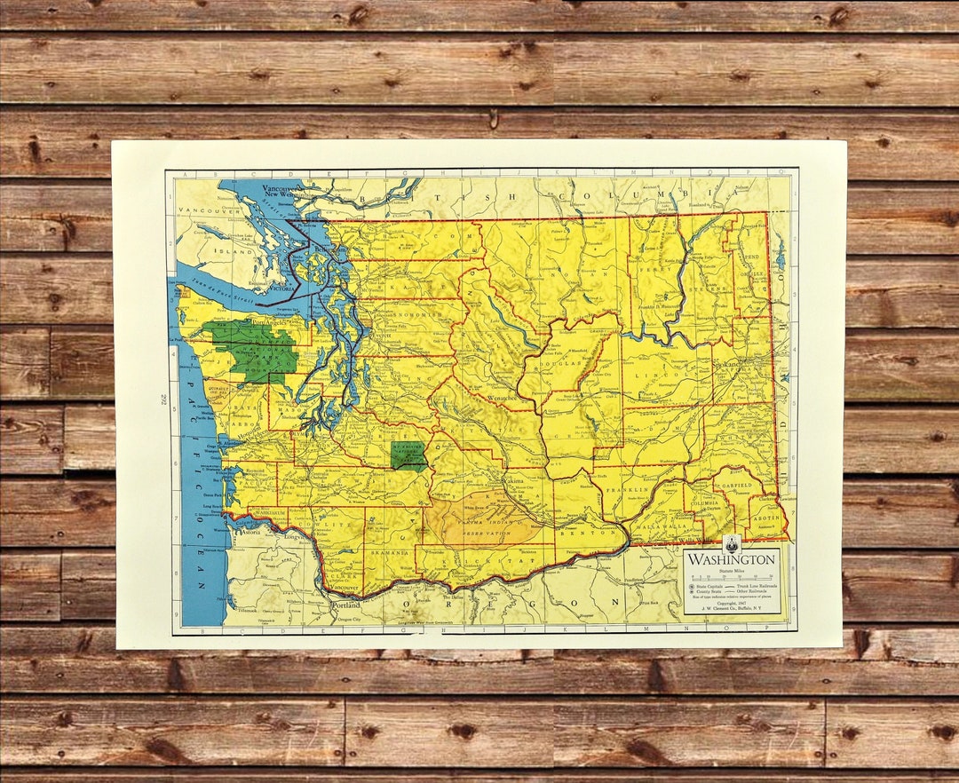 Vintage WASHINGTON Map of Washington Topographic Map Frameable ORIGINAL ...